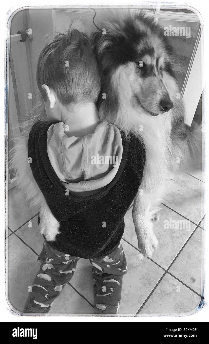 Boy hugging his dog Stock Photo - Alamy