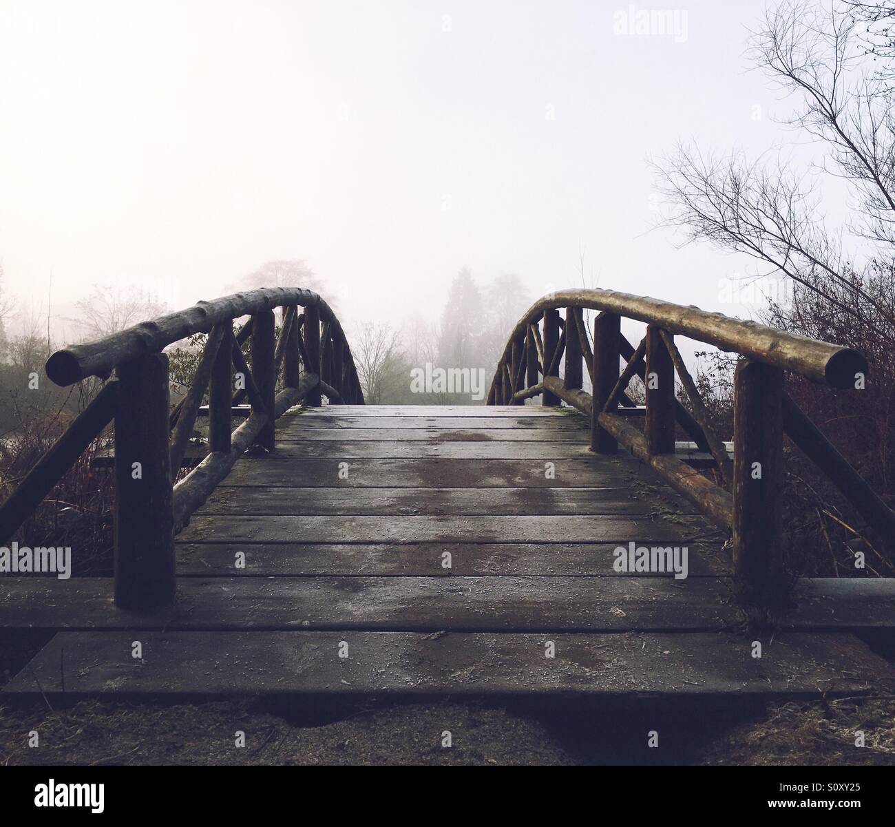 Bridge into the fog Stock Photo - Alamy