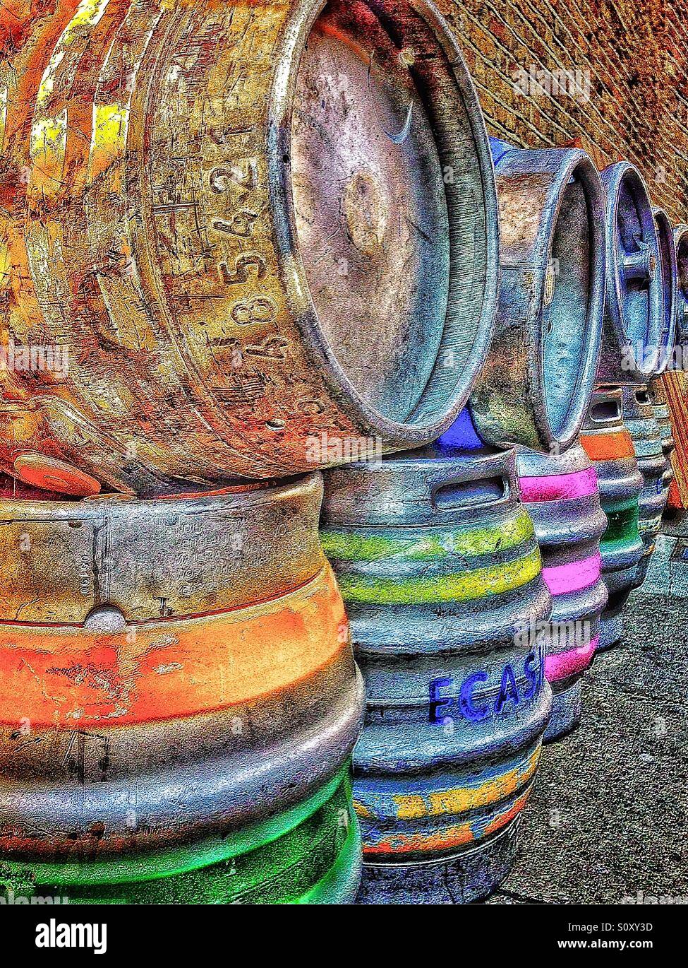 Colourful beer barrels Stock Photo - Alamy