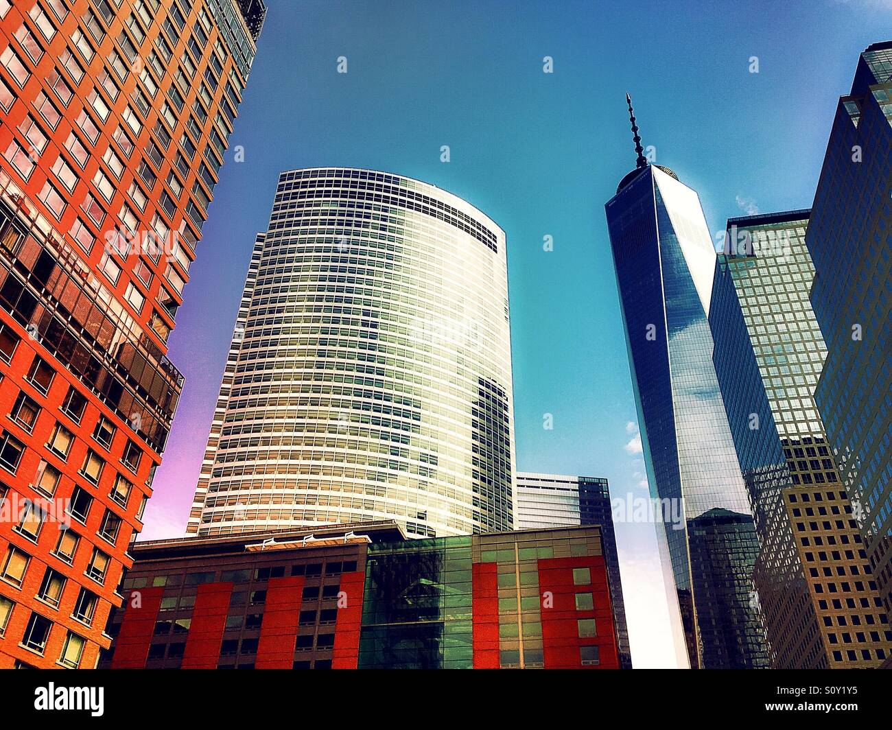 The freedom Tower and skyline around the world trade center area, New ...