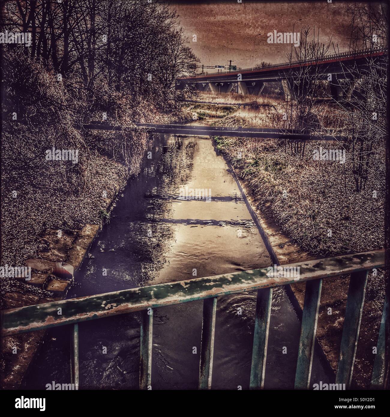 Apocalyptic view of the river and viaduct in the distance Stock Photo ...