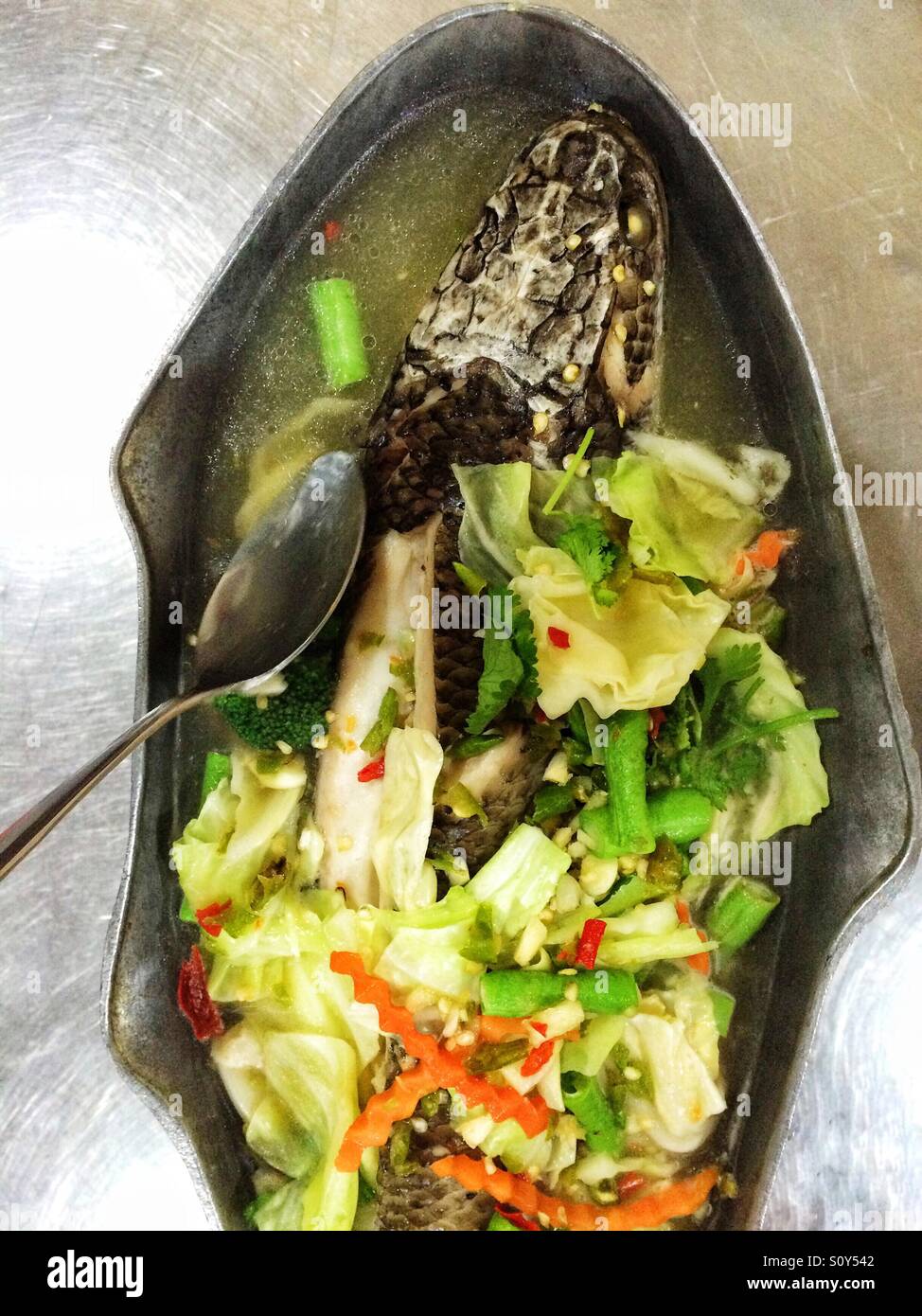 Steamed snakehead fish Stock Photo - Alamy