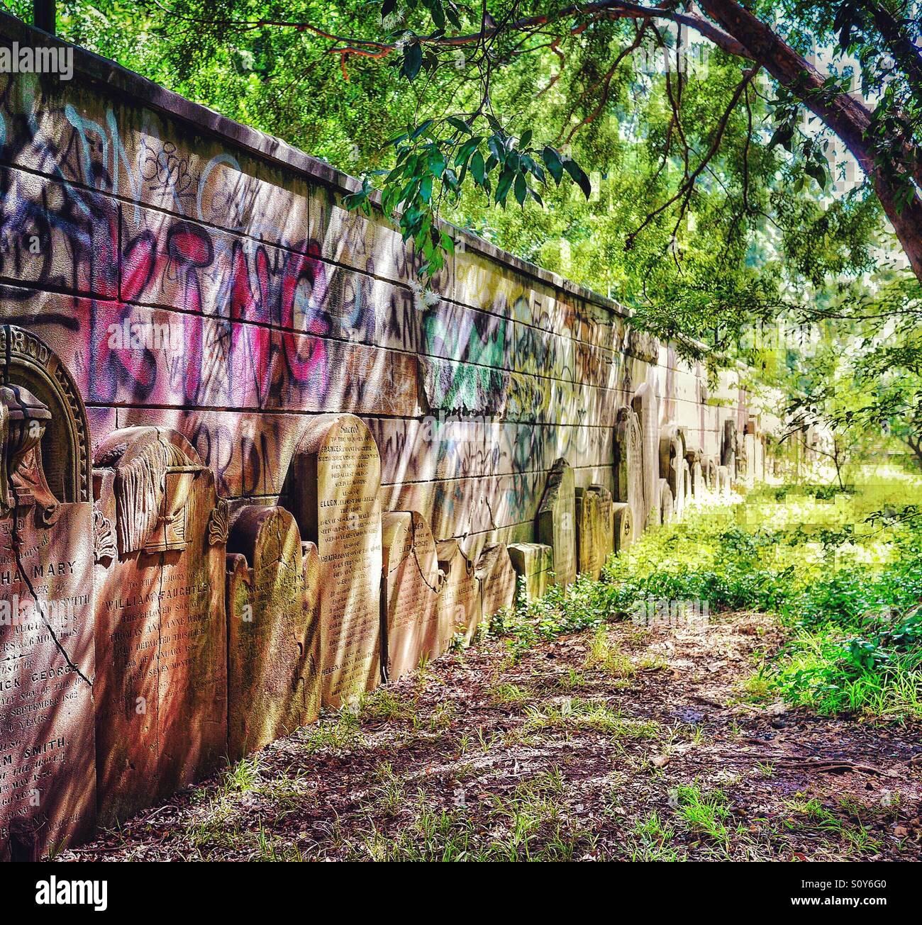 Graveyard and graffiti Stock Photo - Alamy