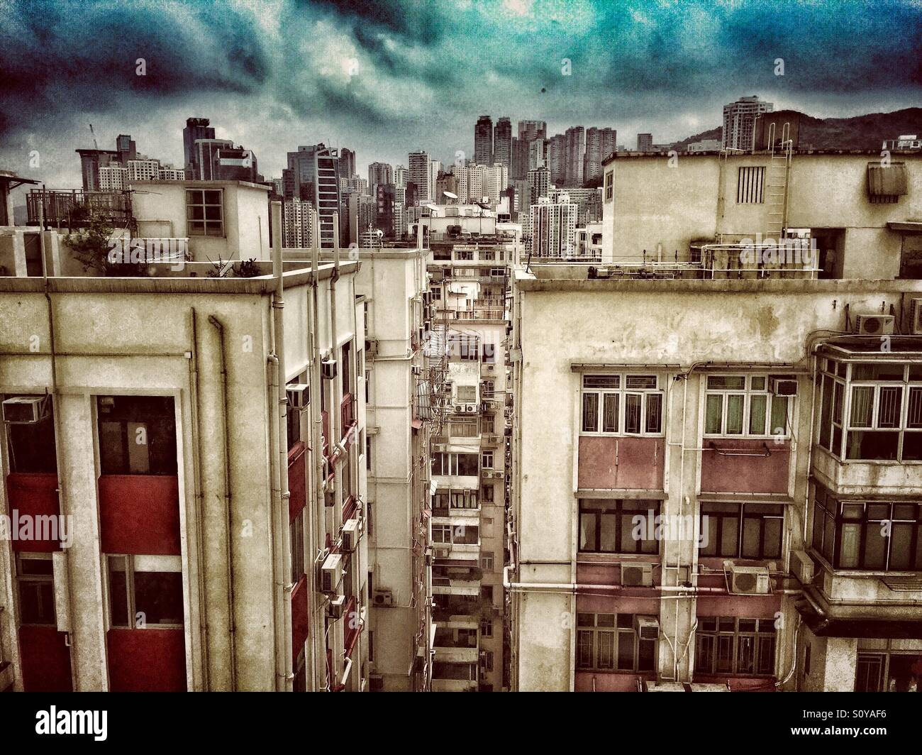 Window view on the buildings of Hong Kong Stock Photo - Alamy