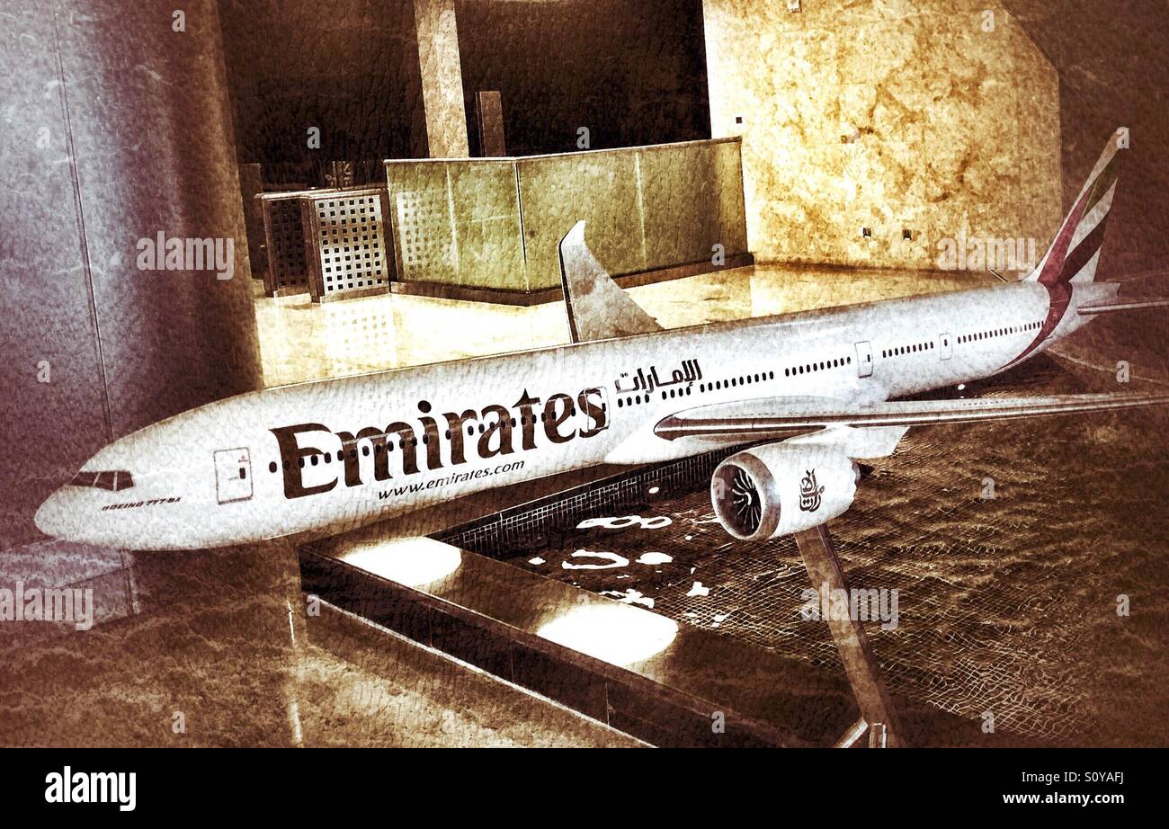 Emirates aircraft model displayed in Emirates Headquarters in Dubai ...