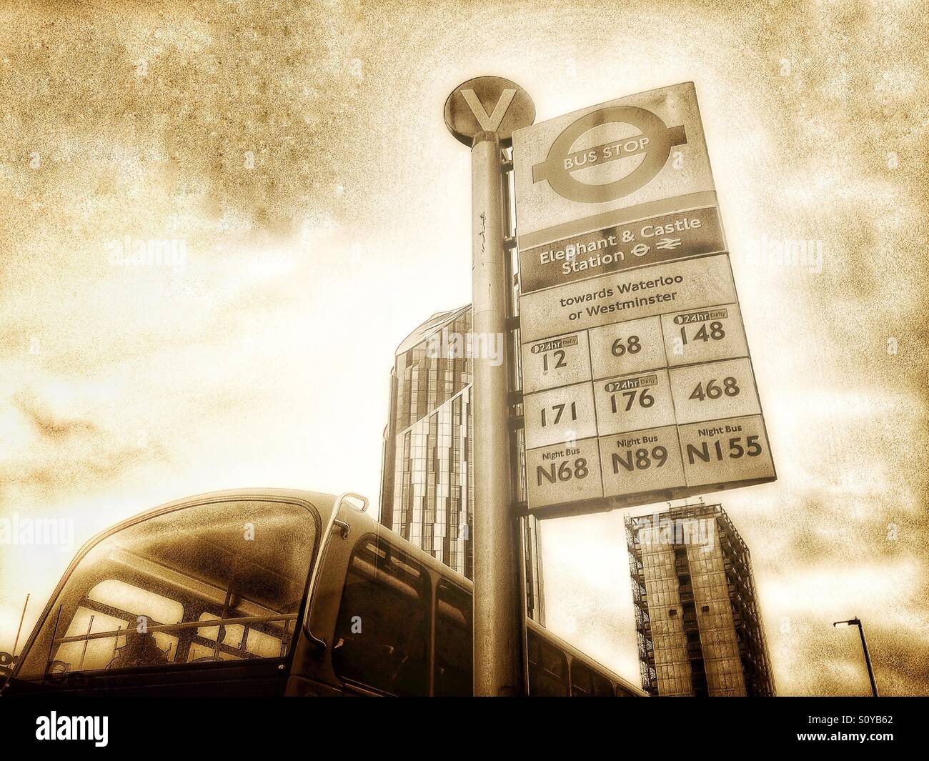 Elephant and Castle bus stop Stock Photo - Alamy