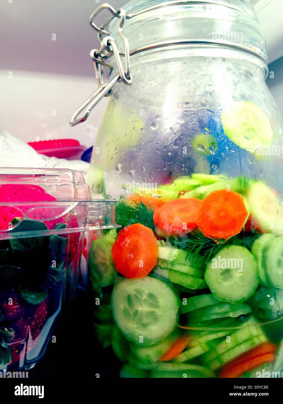 Homemade pickled vegetables in refrigerator Stock Photo - Alamy