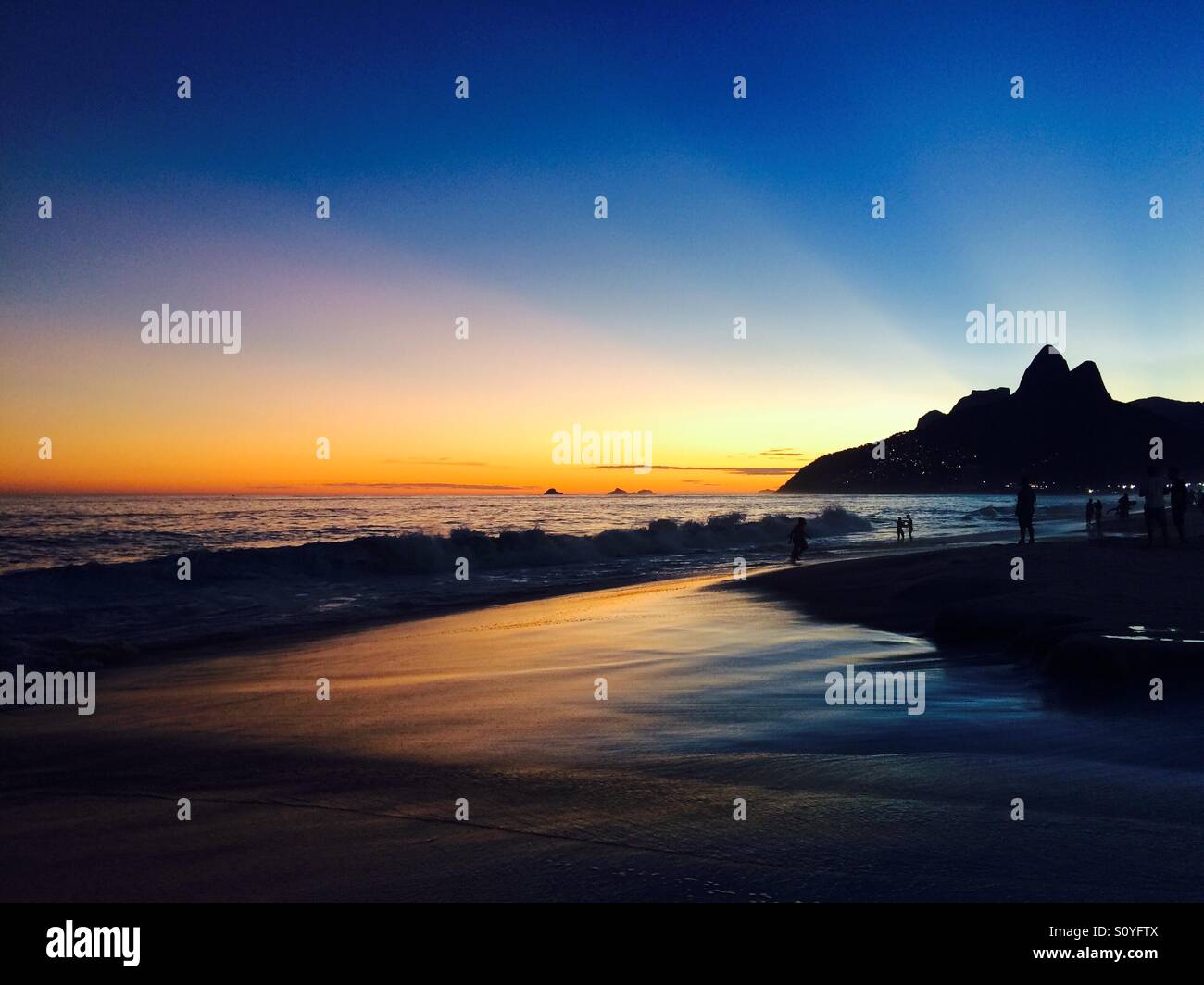 Beautiful sunset in Ipanema beach in Rio de Janeiro, Brazil Stock Photo ...