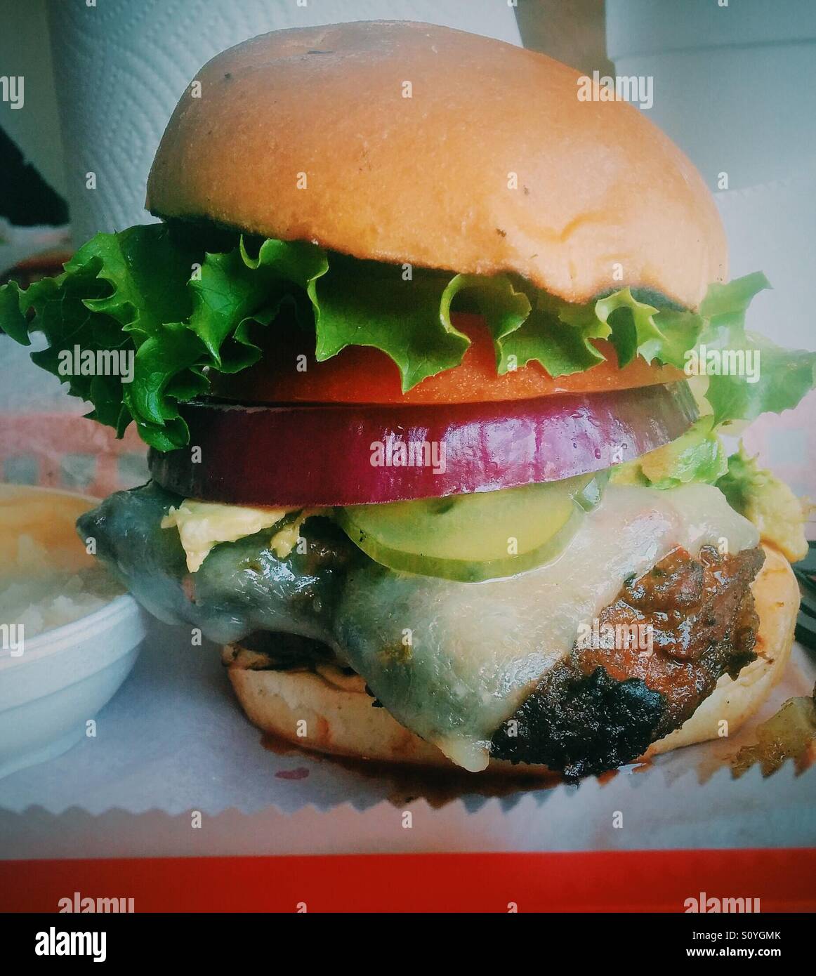 Big fat southern style smoked chicken burger Stock Photo - Alamy