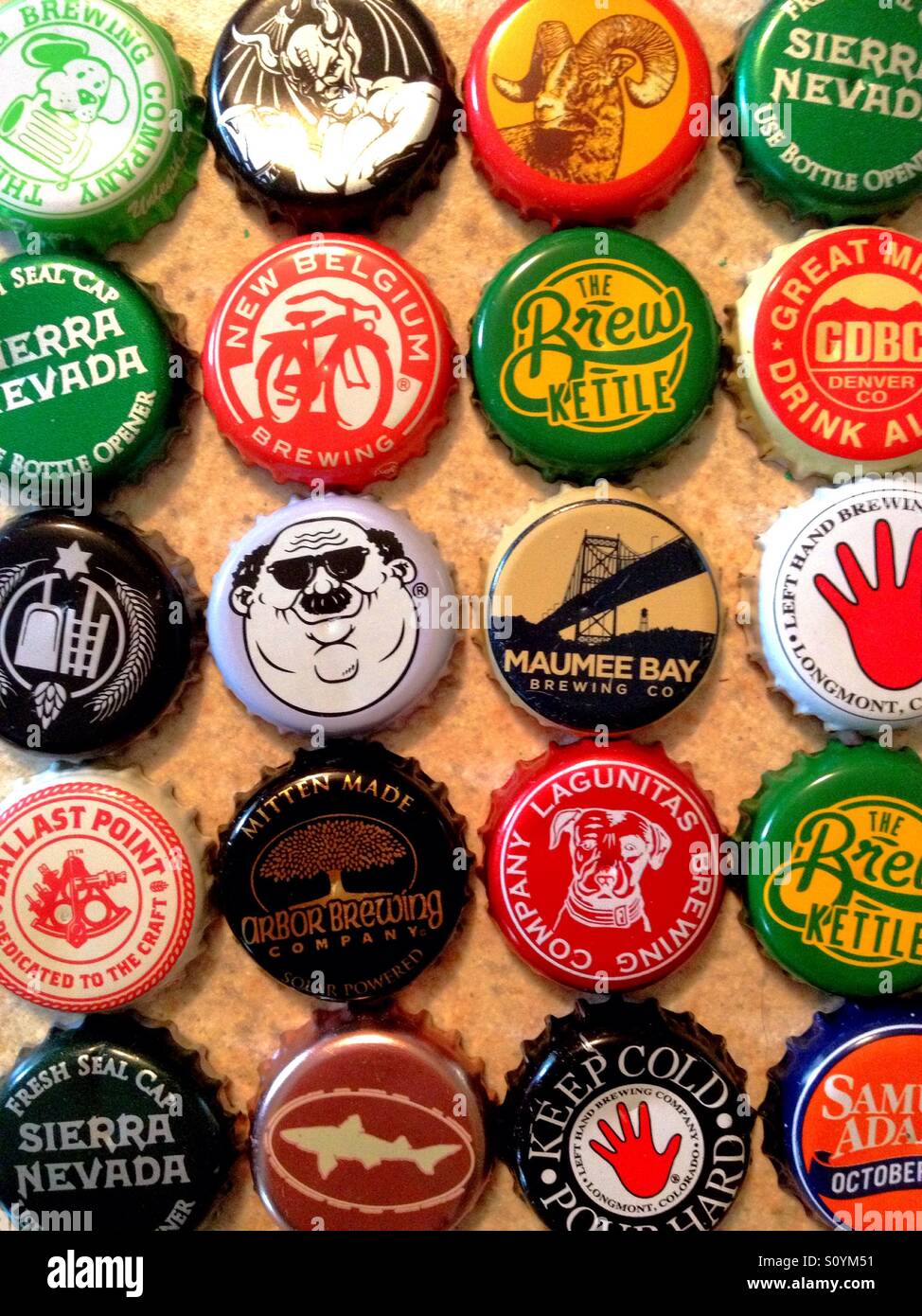 Beer cap collection Stock Photo - Alamy