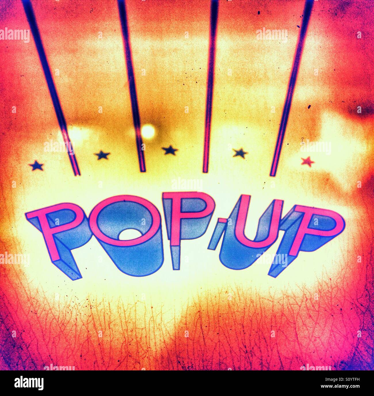 Vintage pop-up sign in bright colours Stock Photo - Alamy