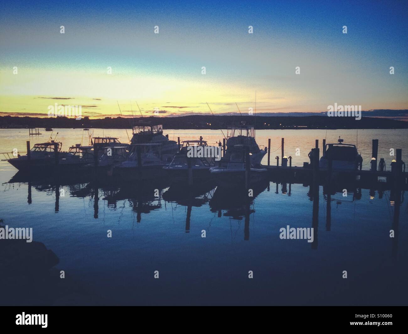 Boats in harbor during the blue hour Waterford, Connecticut USA in ...