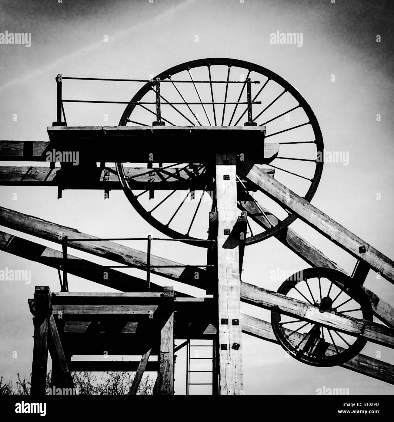 Detail of head stocks and winding wheel on a coal mine Stock Photo - Alamy