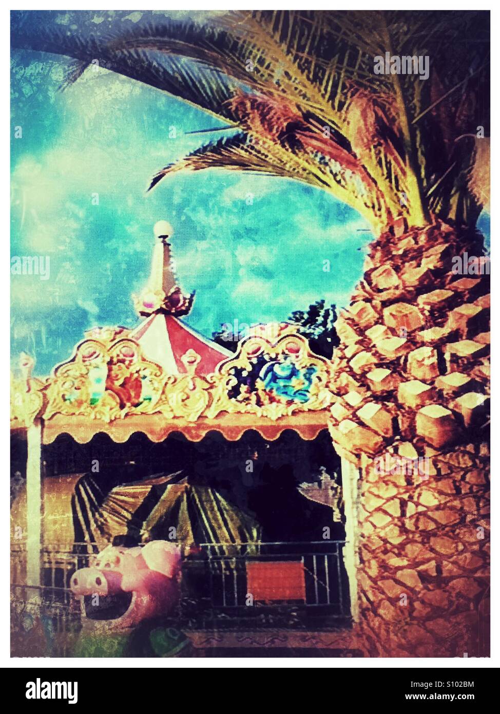 Carousel, pig, and a palm tree Stock Photo - Alamy