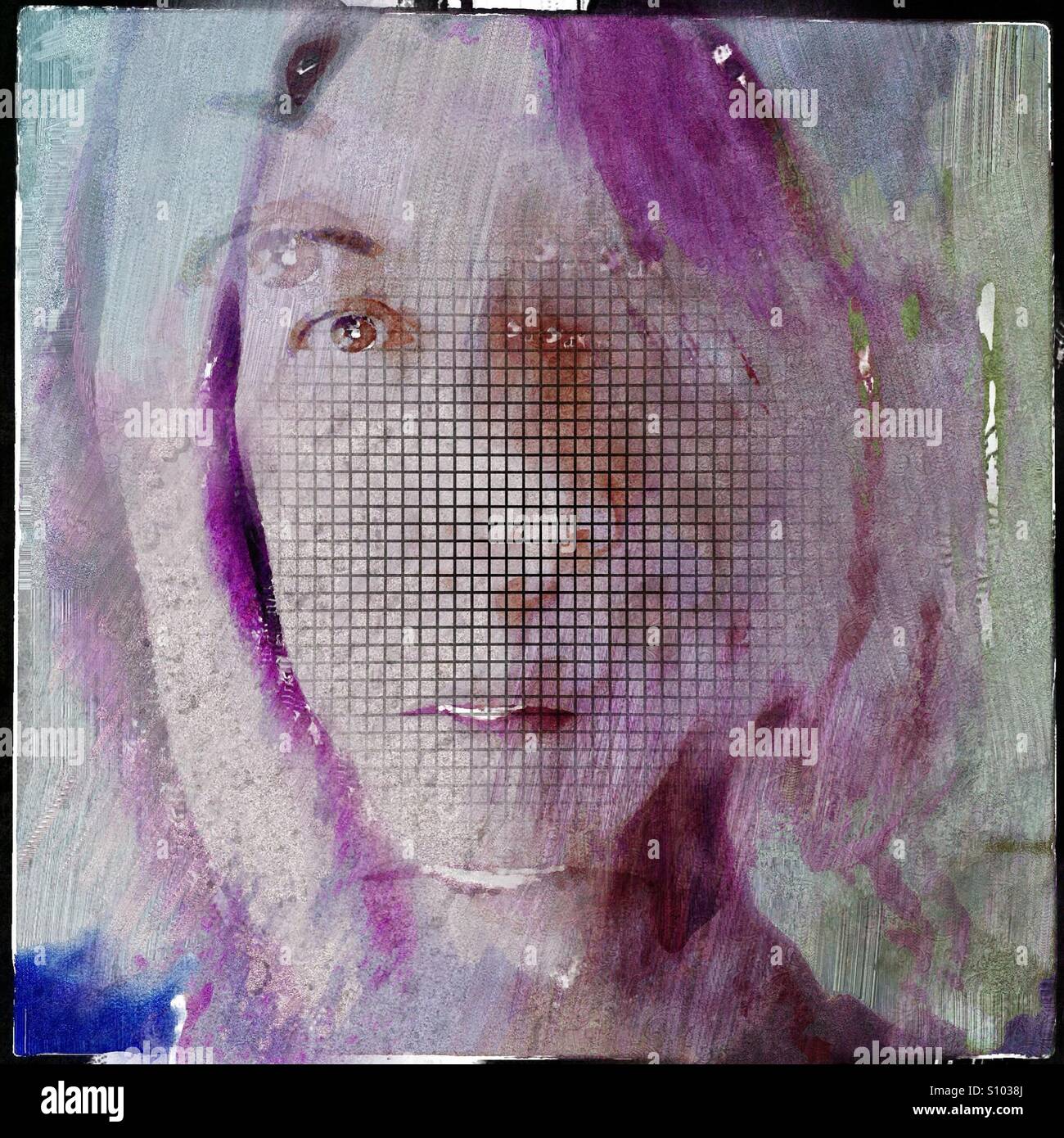 Double Exposure of Woman with Purple Hair Stock Photo - Alamy