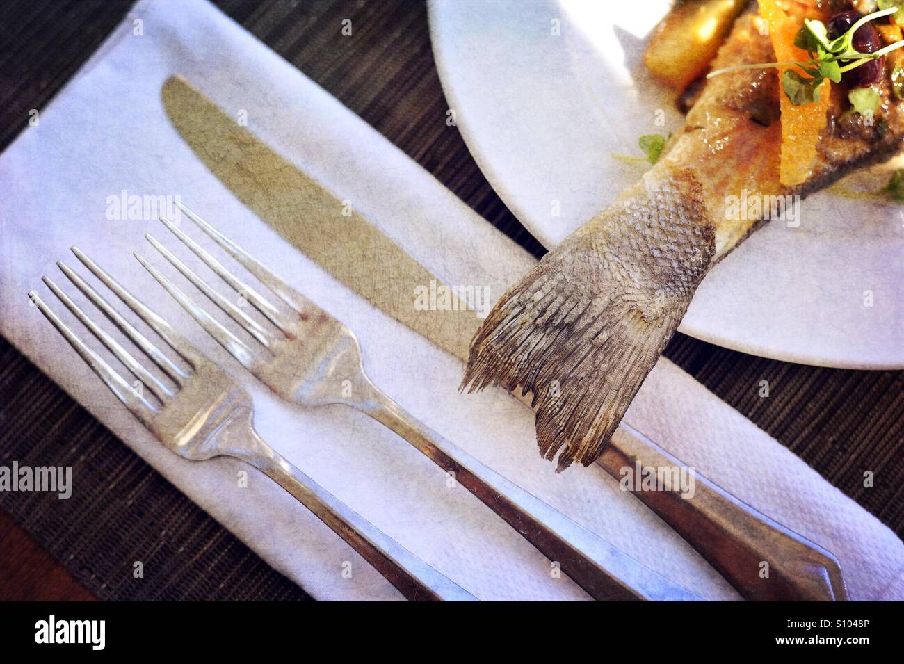 Fine dining fish dinner on plate Stock Photo - Alamy