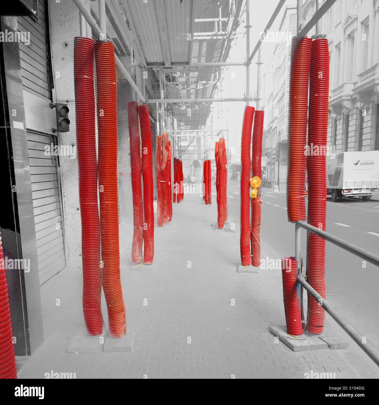 Red protection around scaffolding Stock Photo - Alamy