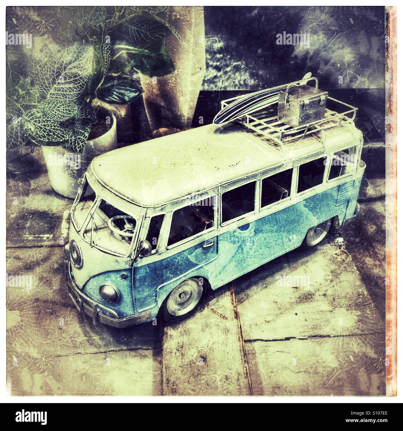 Blue Volkswagen kombi model, heavy use if filters Stock Photo - Alamy