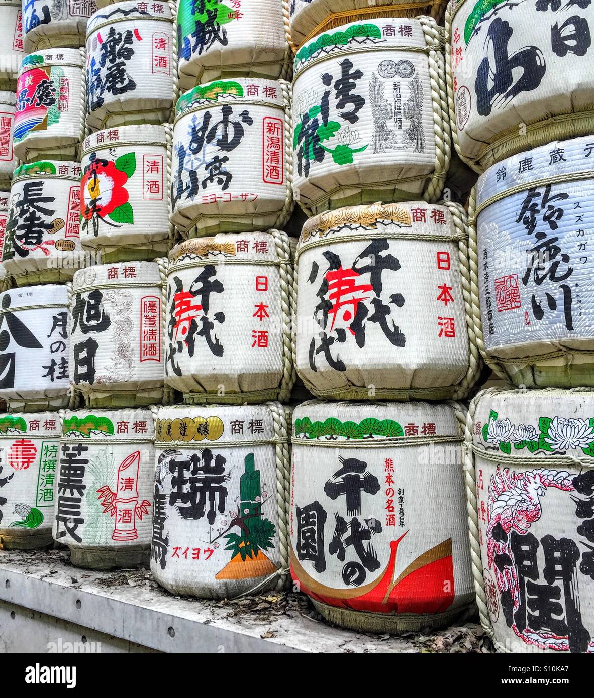 Sake barrels in Tokyo Japan Stock Photo - Alamy