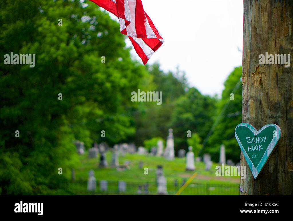 Heart shaped reminder of the Sandy Hook tragedy is fixed to a pole in ...
