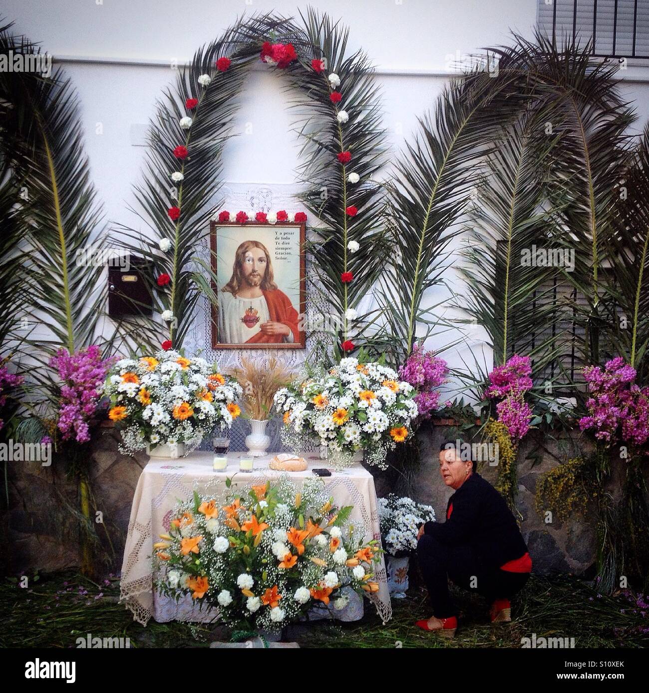 An altar to the Sacred Heart of Jesus is displayed during Corpus ...