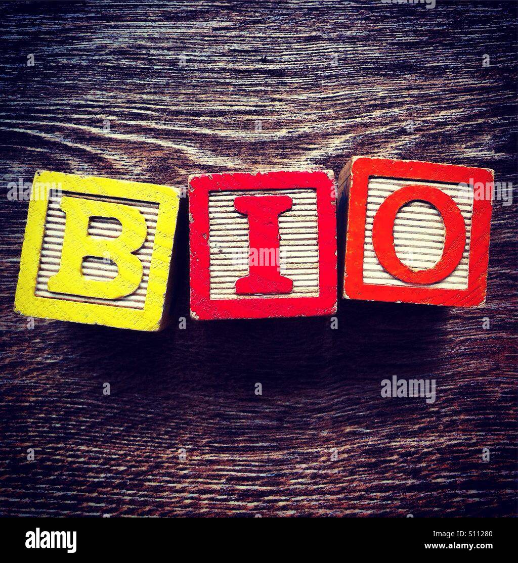 Word BIO done with alphabet wood blocks letters Stock Photo - Alamy