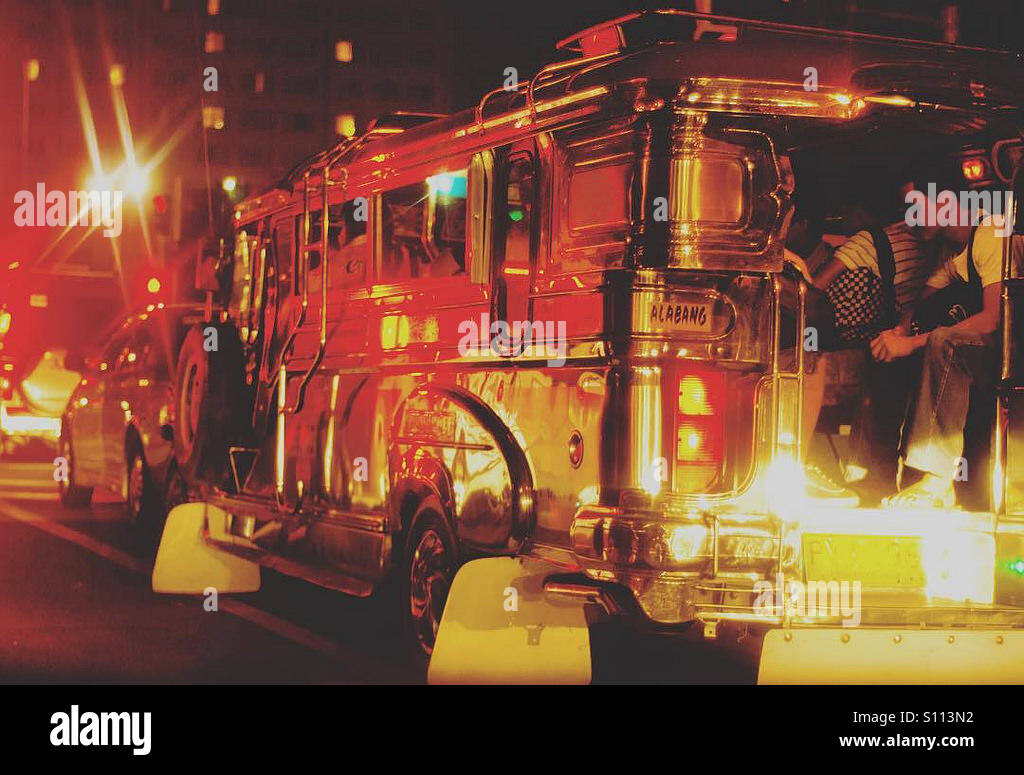 commuting jeepney at night Stock Photo - Alamy