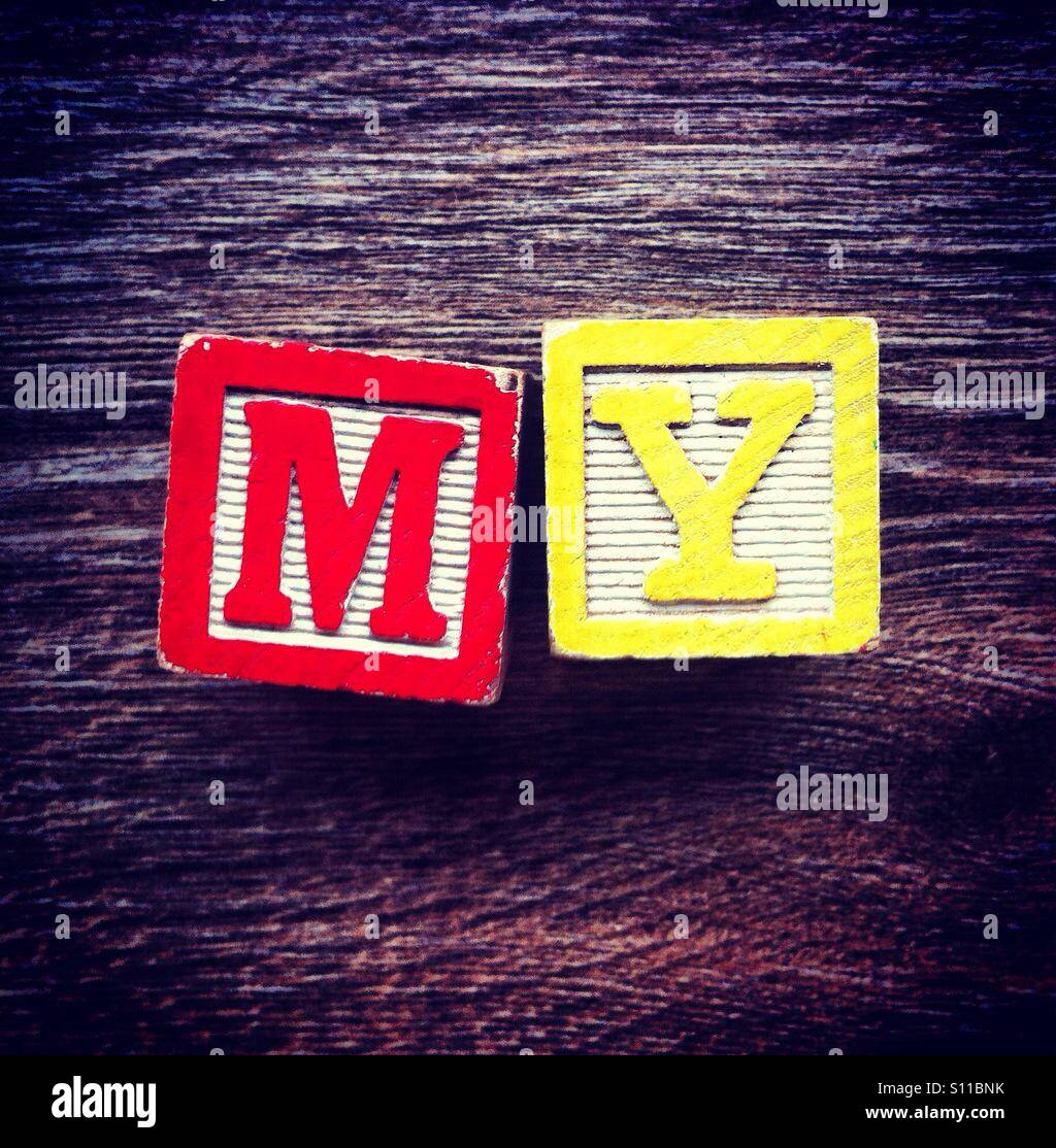 Word MY done with alphabet wood blocks letters Stock Photo - Alamy
