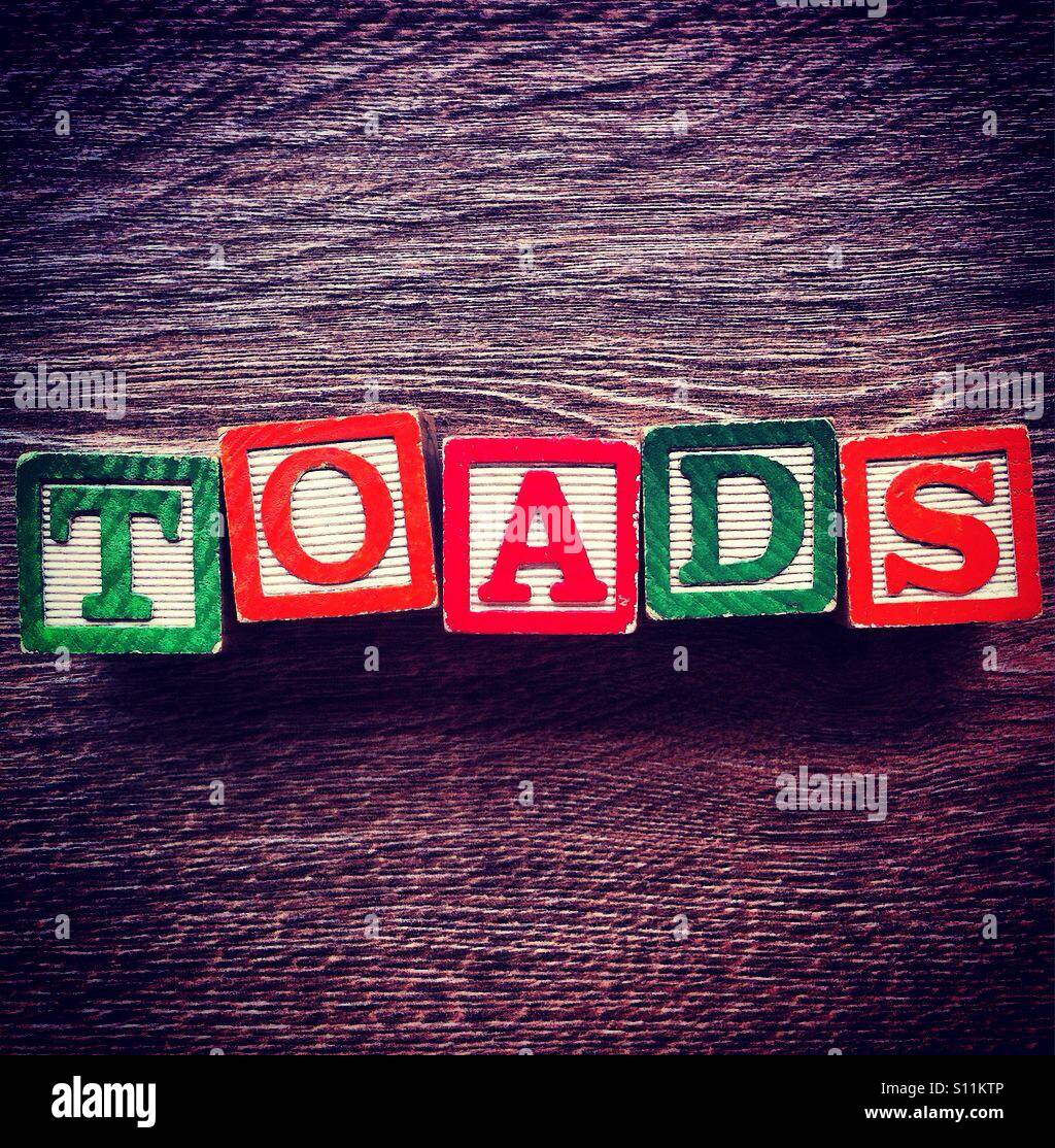 Word TOADS done with alphabet wood blocks letters Stock Photo - Alamy