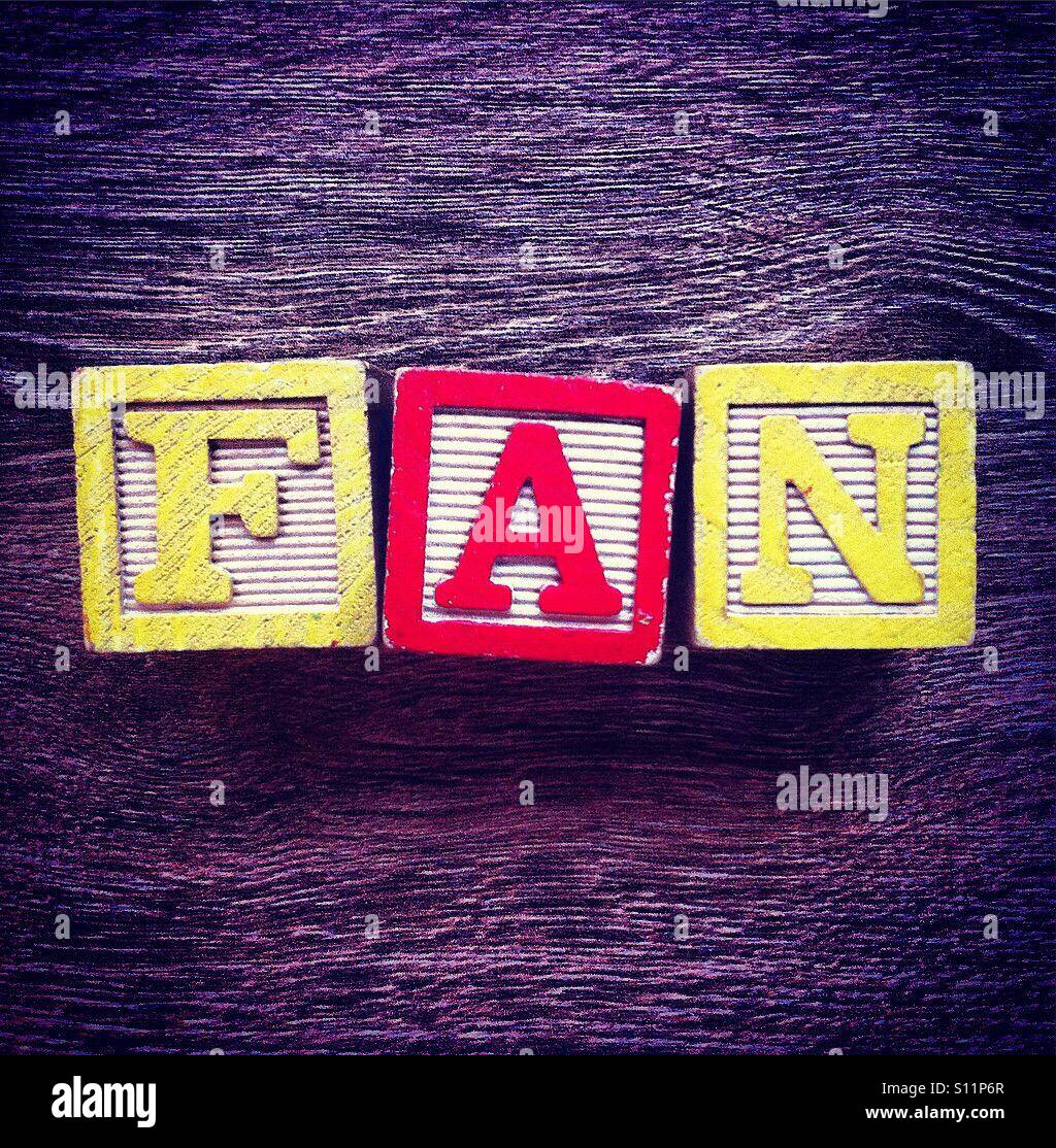 Word FAN done with alphabet wood blocks letters Stock Photo - Alamy