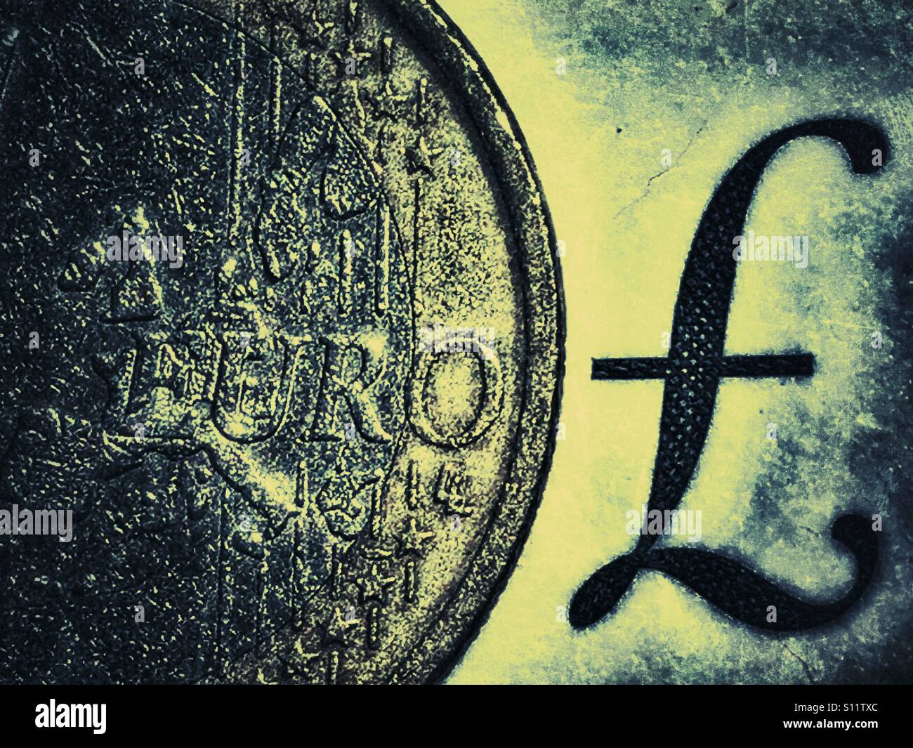Euro coin and £ banknote detail Stock Photo - Alamy