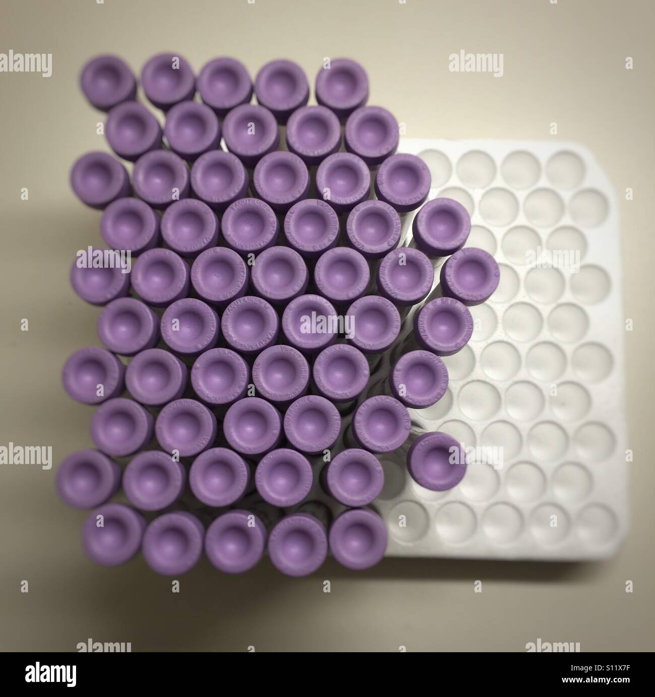 Purple top lab vials Stock Photo - Alamy