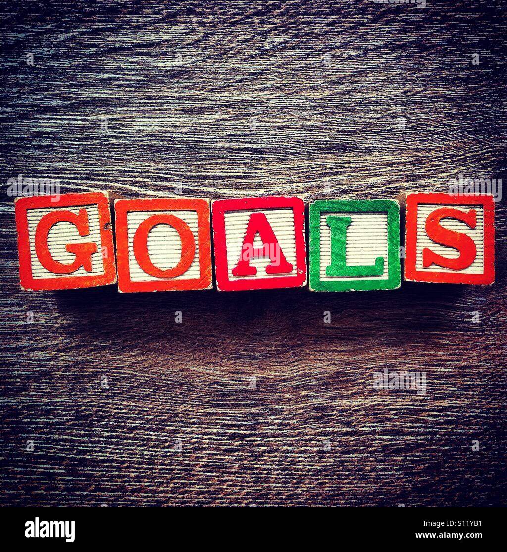 GOALS word done with alphabet wood blocks letters Stock Photo - Alamy