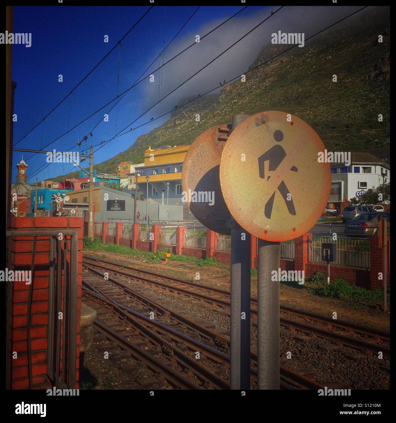 No crossing sign near Muizenberg station Stock Photo - Alamy