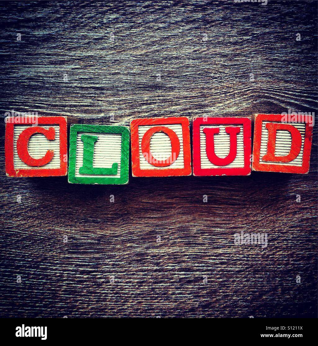 CLOUD word done with alphabet wood blocks letters Stock Photo - Alamy