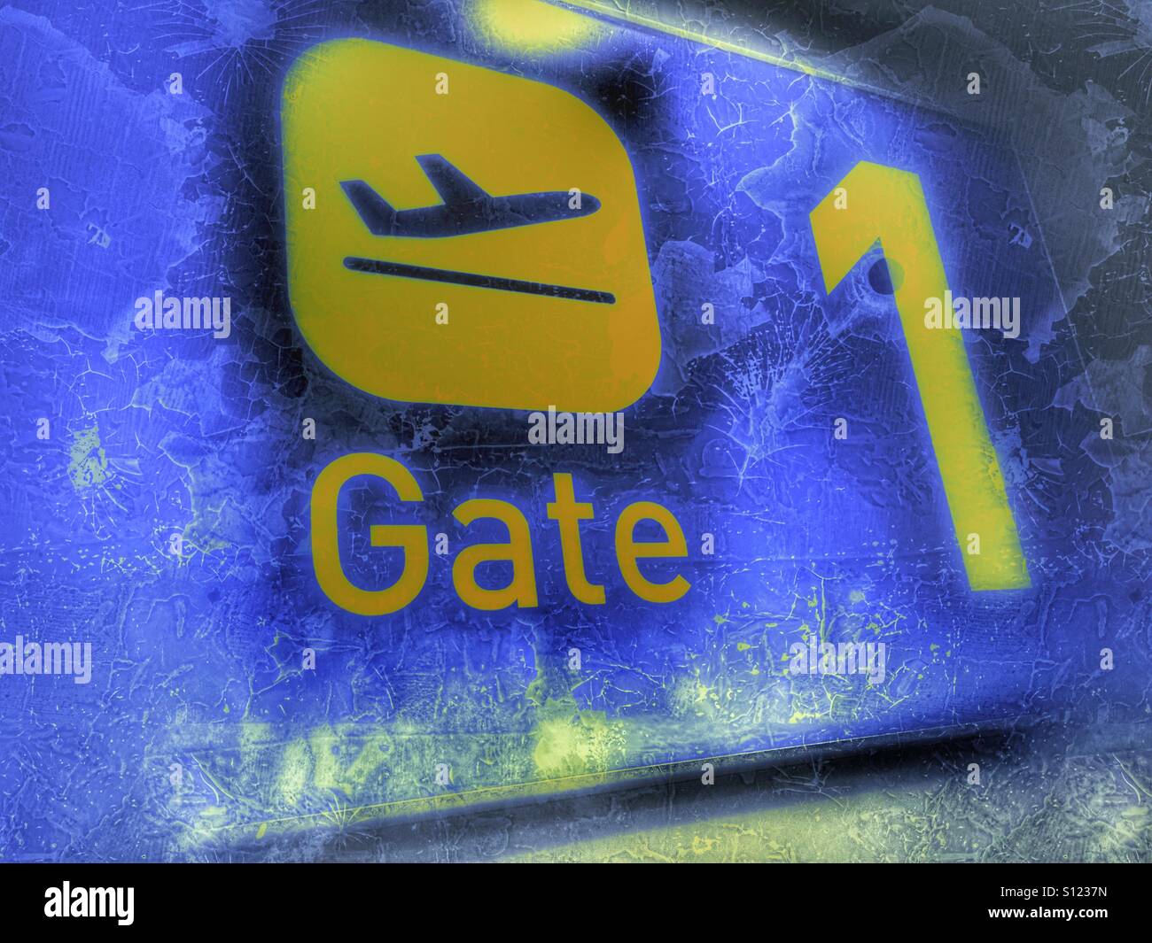 Airport. Departure Gate1 sign Stock Photo - Alamy