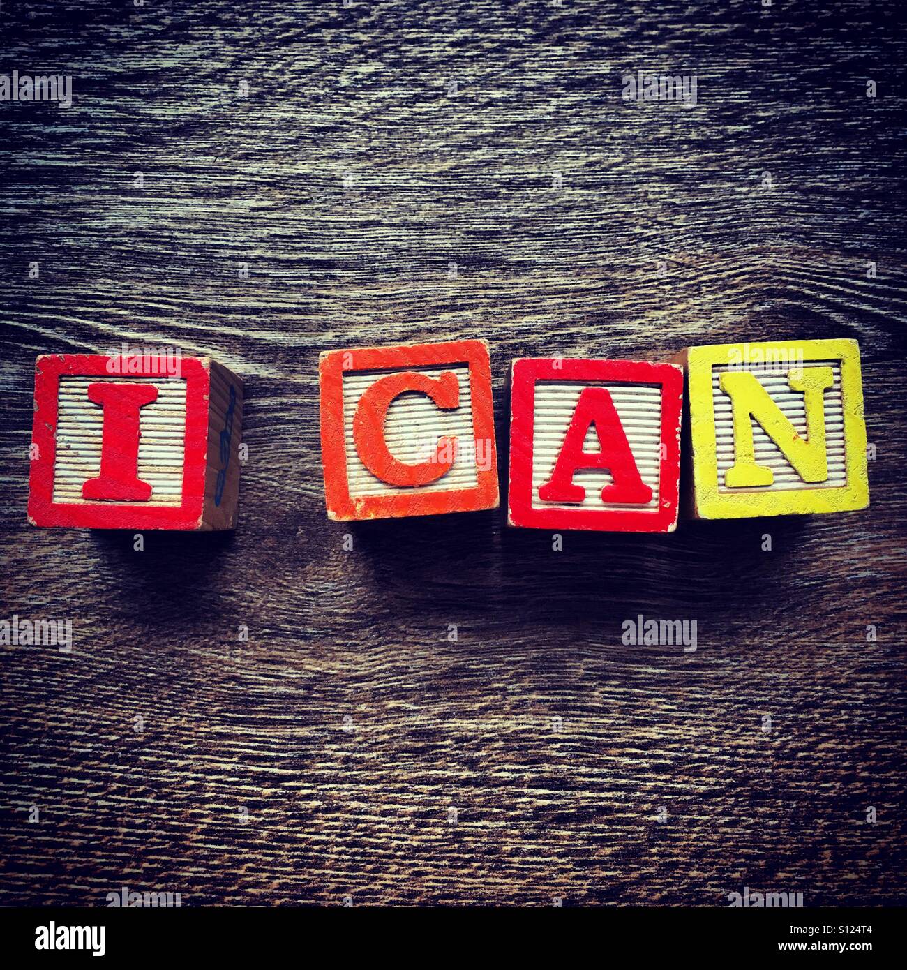 I CAN word written with wood block letter toys Stock Photo - Alamy