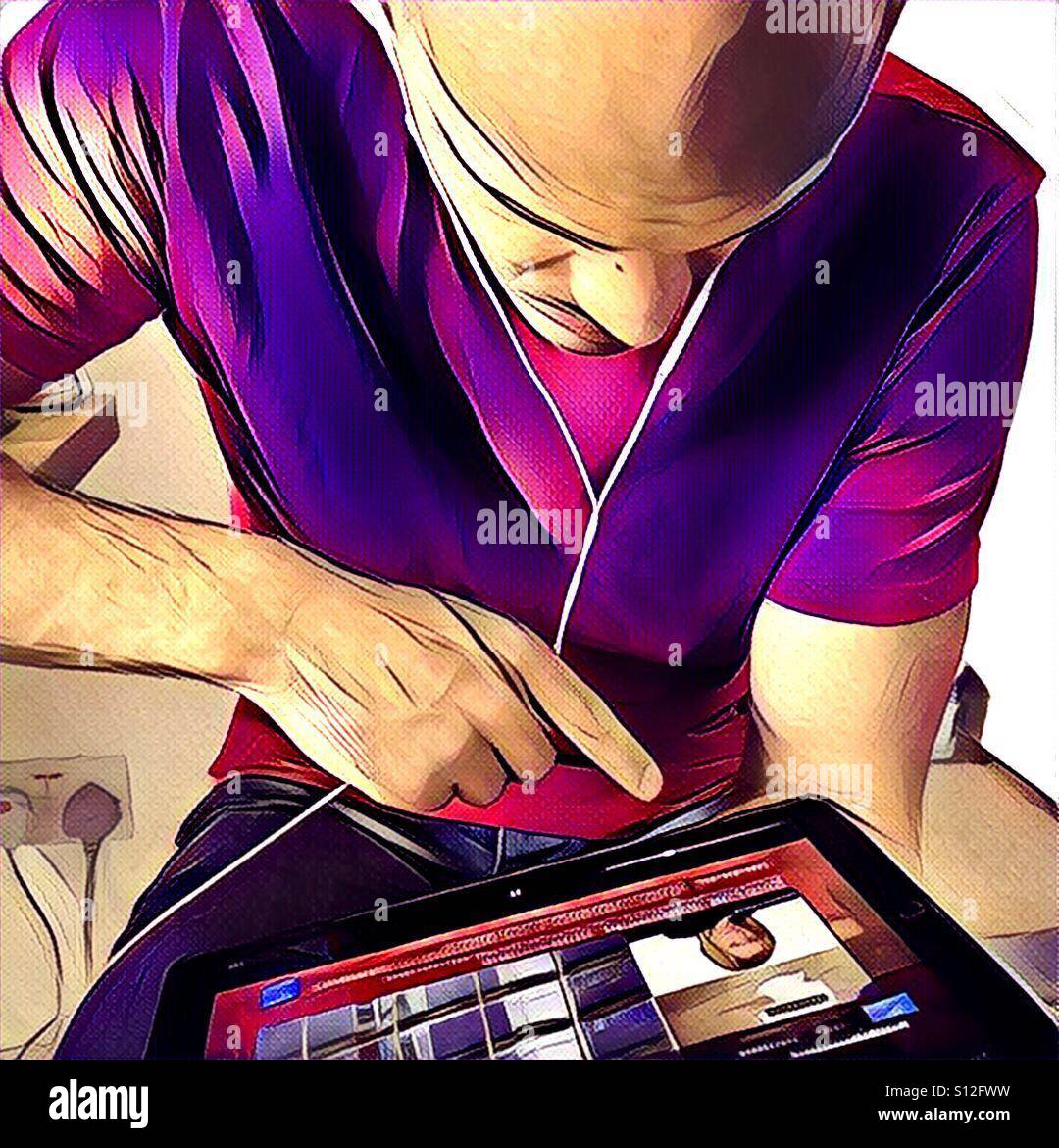Ipad addict cartoon man hi-res stock photography and images - Alamy