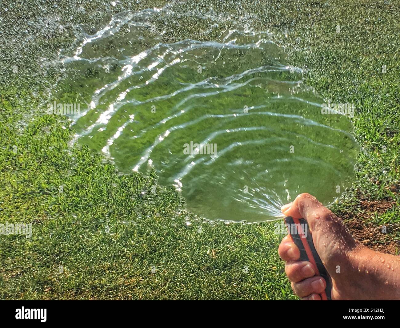 Watering lawn by hand with a garden hose Stock Photo - Alamy