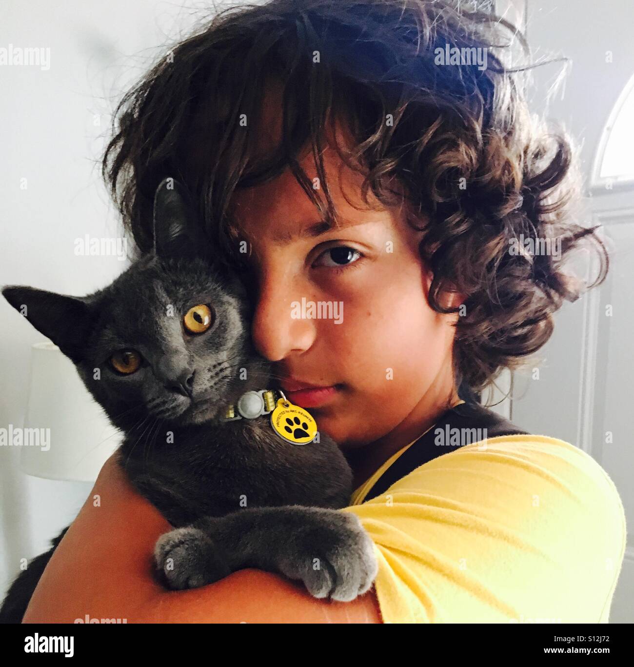 Boy and his cat hi-res stock photography and images - Alamy