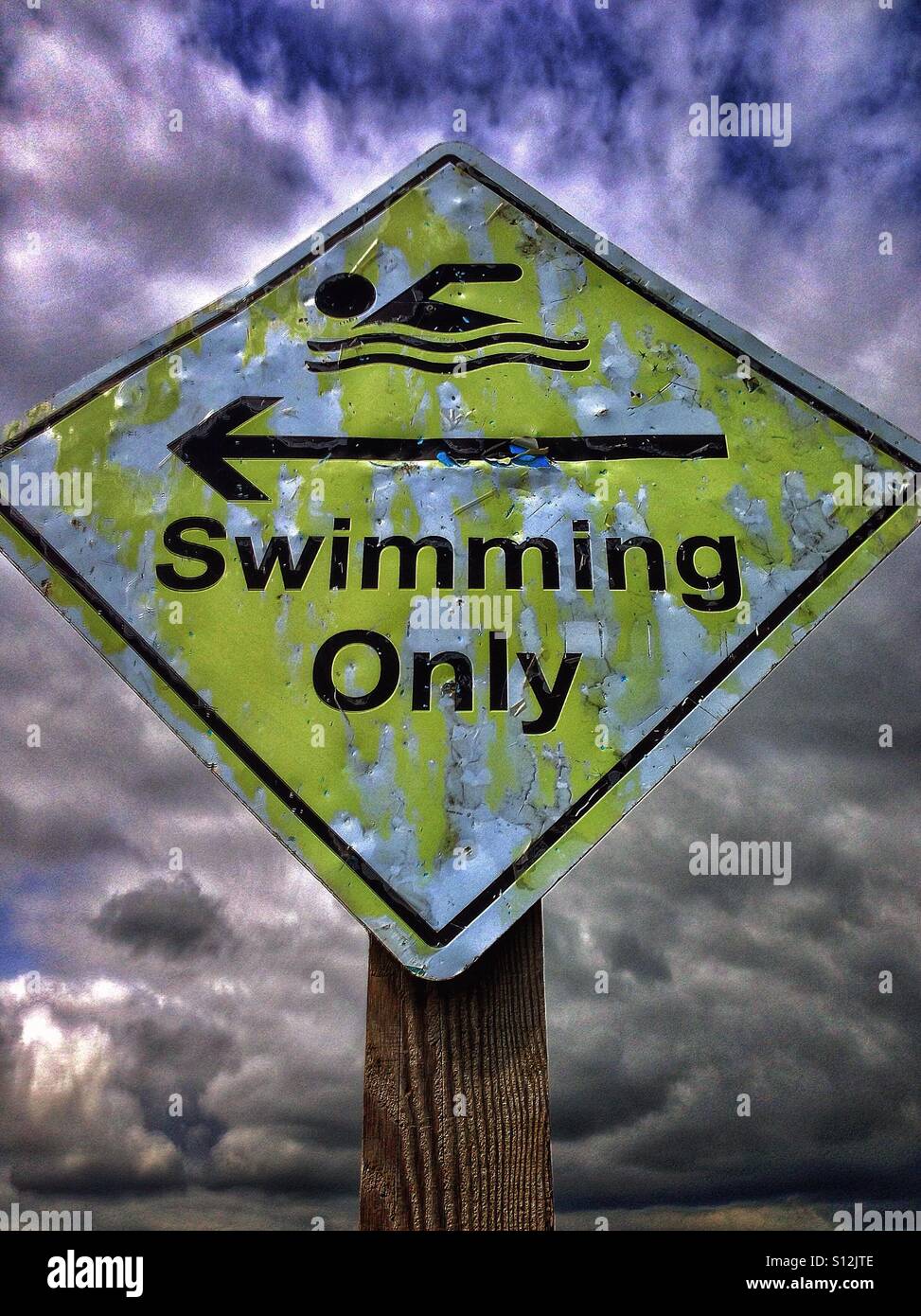 Swimming sign at Shoreham by sea Stock Photo - Alamy