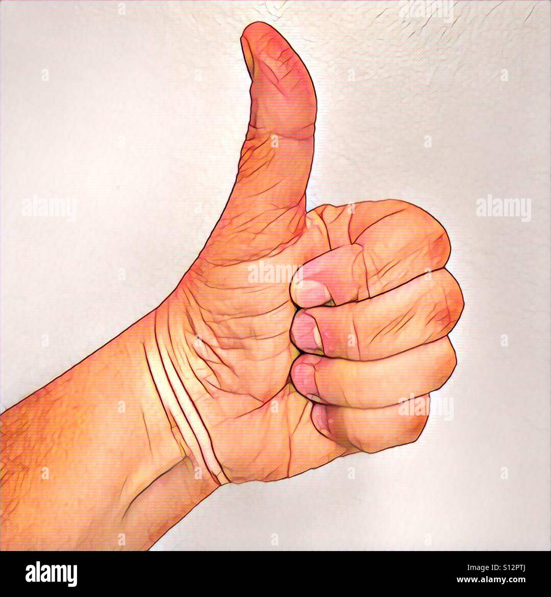 One of a series of 7 artistic renderings of a hand making different ...