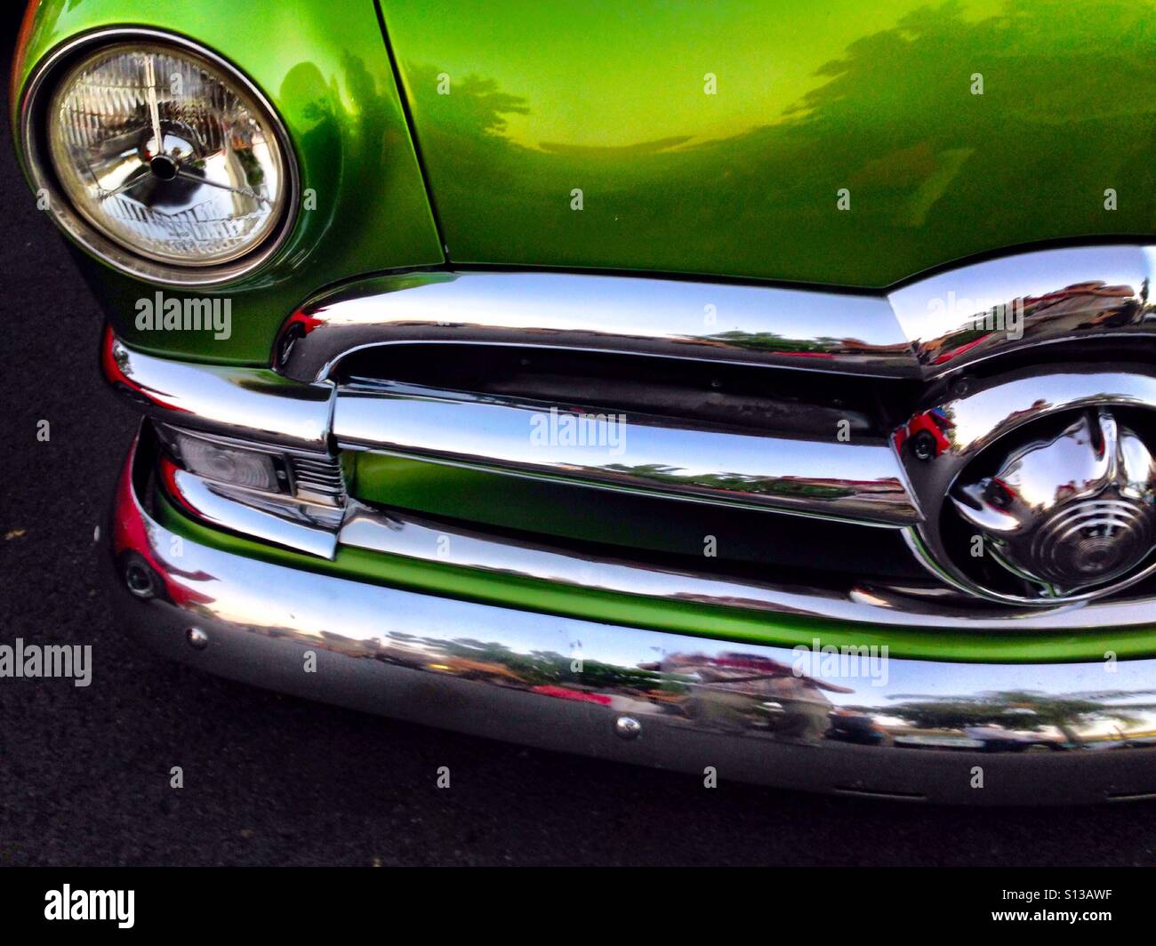 Green custom car, hood and grill Stock Photo - Alamy