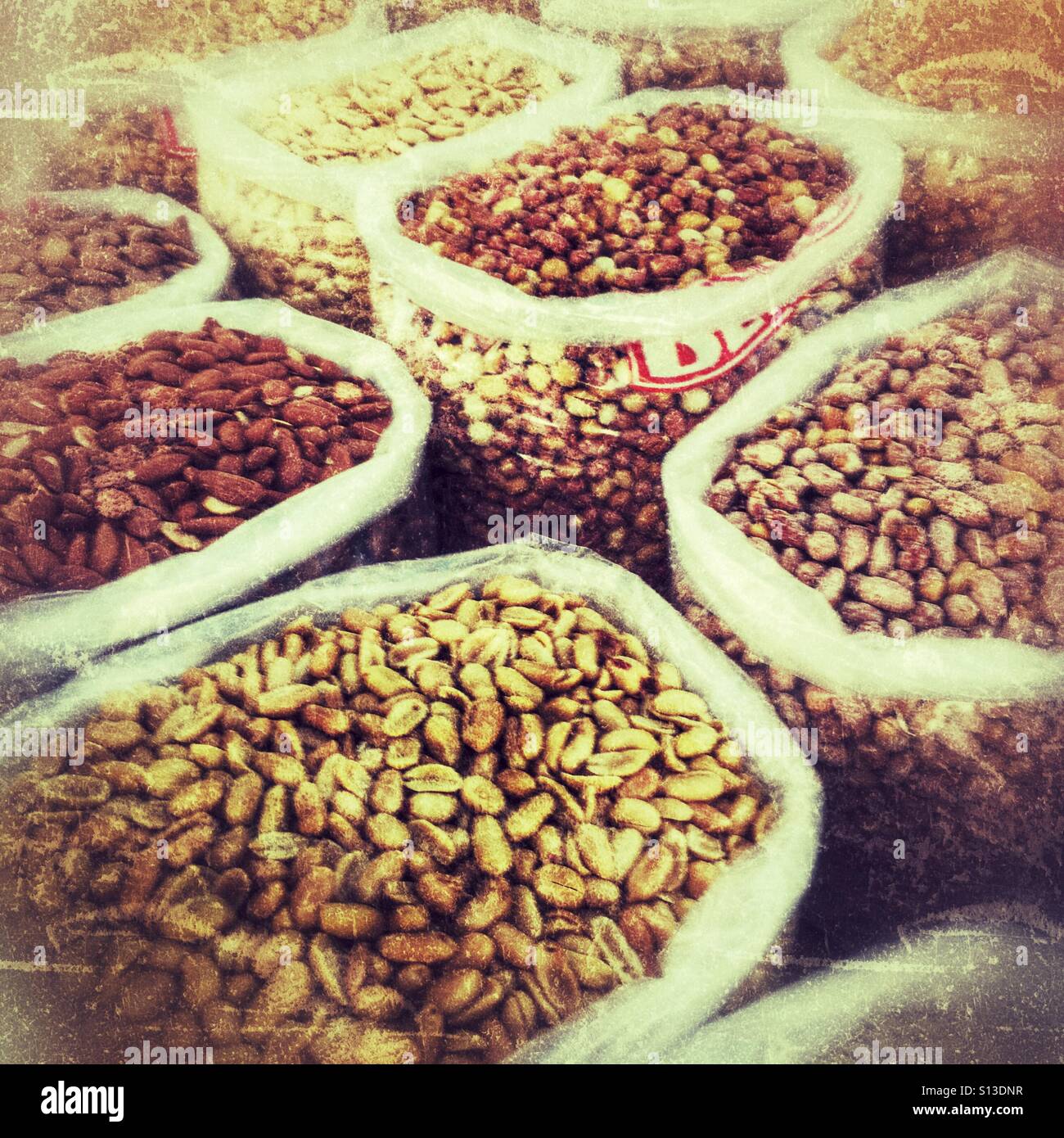 Different types of nuts on a market stall, Spain Stock Photo - Alamy