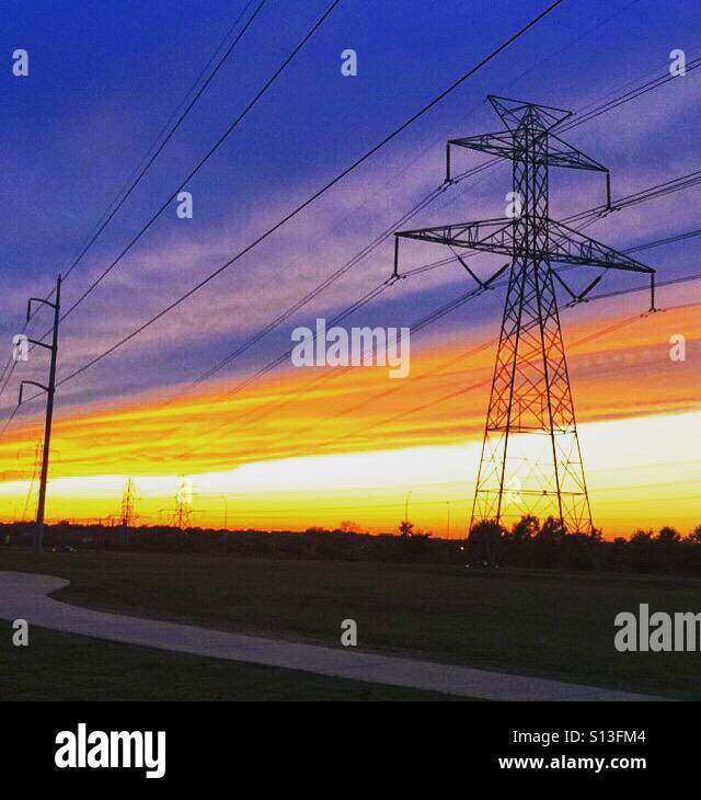 Sunset power line Stock Photo - Alamy