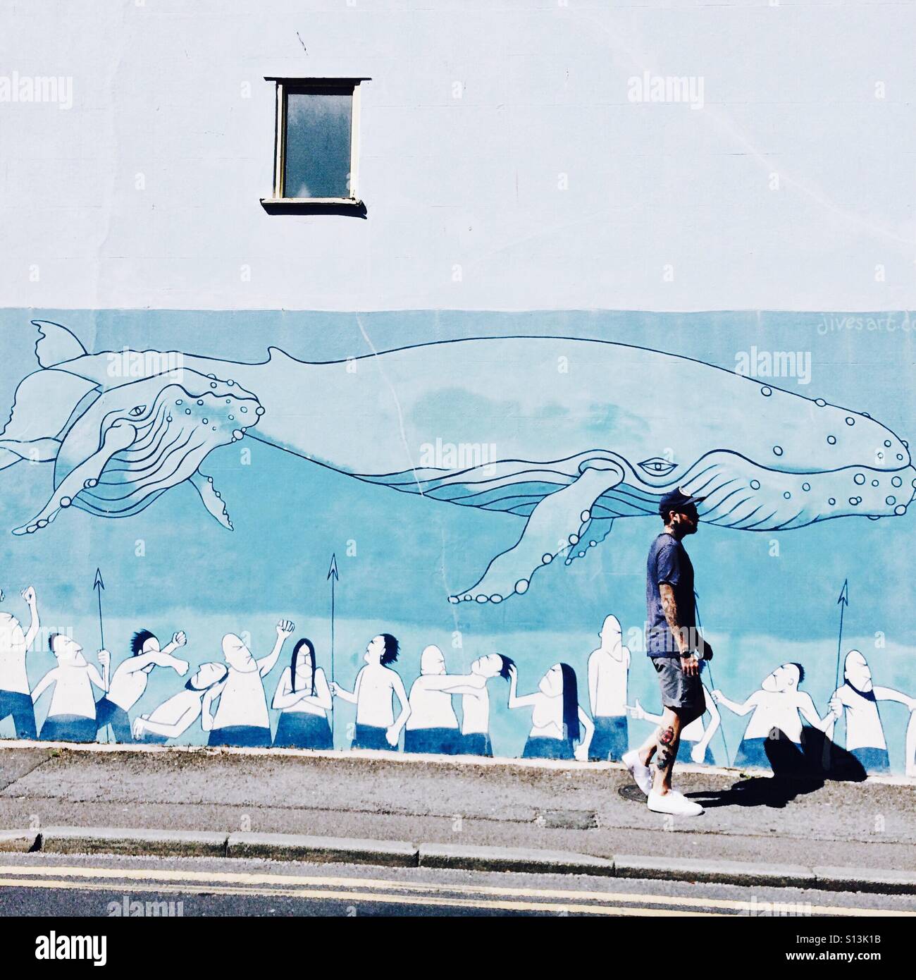 Whale graffiti art in the trendy North Laine area of Brighton England ...