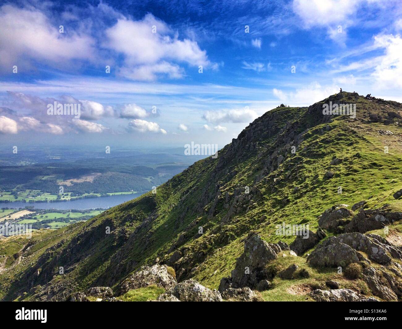 On the summit of "The Old Man of Coniston", Lake District Stock Photo ...