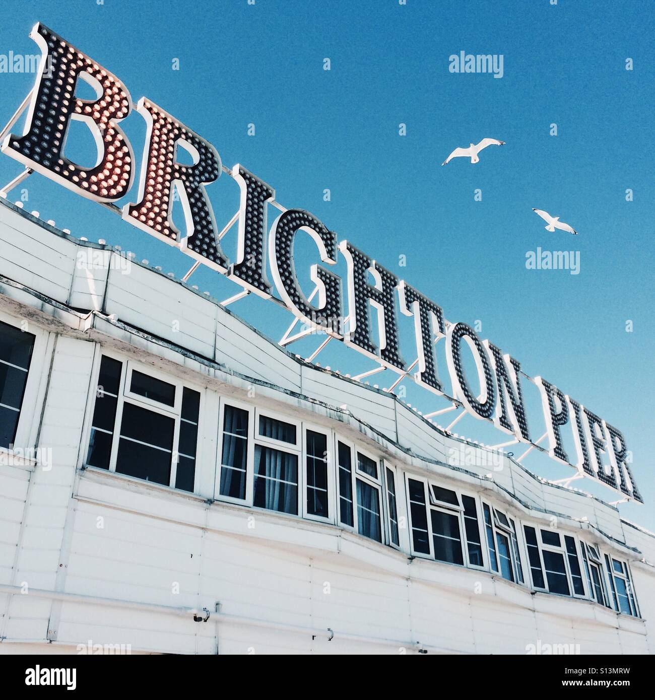 Brighton Pier Sign With Seagulls Brighton Sussex England UK Stock Photo ...