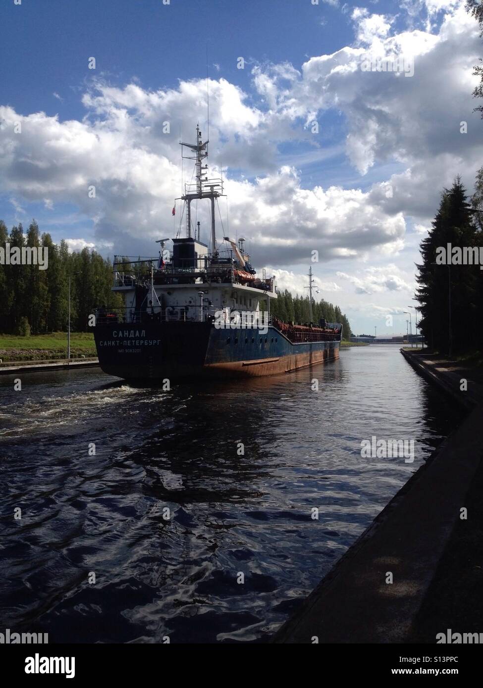Cargo ship at Saimaa canal Stock Photo - Alamy