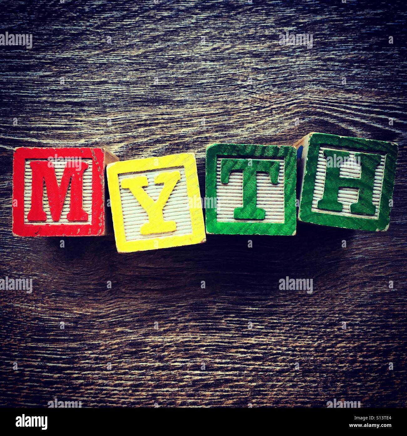 MYTH word written with wood block letter toys Stock Photo - Alamy